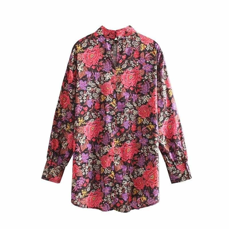 Chemisier Rouge Florale Année 80 | Mode Vintage